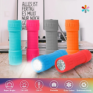 EverBrite 9-LED Flashlight 6-Pack Compact Handheld Torch Assorted Colors with Lanyard 3AAA Battery Included (Hurricane Supplies, Camping)