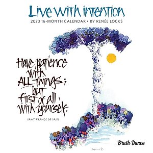 Live with Intention | 2023 7 x 14 Inch Monthly Mini Wall Calendar | Brush Dance | Art Paintings Inspiration Motivation