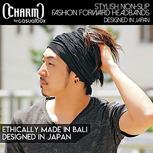CHARM Mens Head Wraps Elastic Bandana - Japanese Headband Workout Women Hair Black