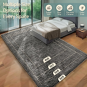 Ophanie Rugs for Bedroom Living Room, 4x5.3 Area Rug Grey Fluffy Fuzzy Soft Plush Shaggy Large Bedside Carpet, Big Indoor Floor Rug for Kids Girls Boys Home Decor Aesthetic, Dorm Nursery Gray