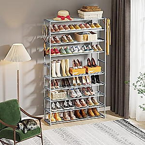 Tribesigns 10 Tiers Shoe Rack Shoe Shelf Large Capacity Shoe Organizer Tall Shoe Storage for Closet Entryway, Space Saving Shoe Tower for Living Room Hallway (Grey)