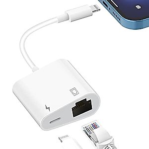 [Apple MFi Certified] Lightning to Ethernet Adapter, 2 in 1 RJ45 Ethernet LAN Network Adapter for iPhone/iPad/iPod, iPhone Ethernet Adapter with Charge Port, 10/100Mbps High Speed, Plug and Play