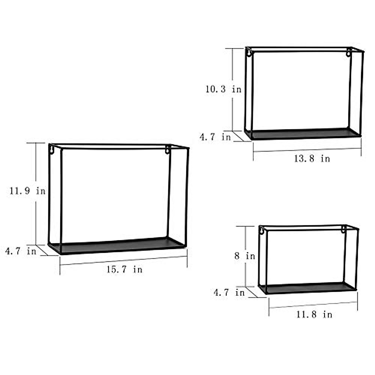 Metal Floating Shelves,Modern Metal Wire Frame Shadow Boxes, Decorative Wire Cube Floating Shelves,Set of 3, Black