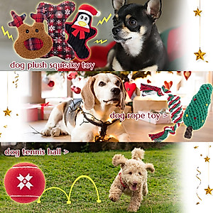 IPRAVOCI Christmas Dog Toys - Dog Squeaky Toys & Dog Rope Chew Toys & Red Dog Tennis Ball - 6 Pack Interactive Christmas Pet Toys for Small Medium Large Dogs