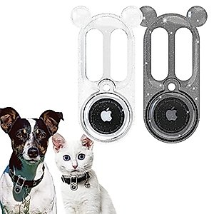 Airtag Holder for Dog Collar, Soft Air Tag Case for Cat Collar, Pet Tracker Accessory for Apple Airtag 2021-Released (2 Pack) (Transparent+Black)
