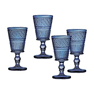 Godinger Wine Glasses, Drinking Glasses with Stem, Red Wine Glasses, Wine Glass Cups, Vintage Decor - Claro Collection, Blue, Set of 4