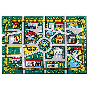 Rugshop Kids Educational Learning City Life Road Non Skid (Non Slip) Area Rug 5' x 7' Green