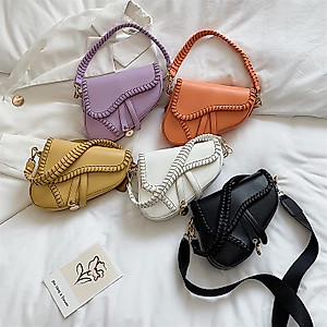 Women Saddle Shoulder Bag Trendy Clutch Purse Underarm Handbag Zipper Crossbody Bag Satchel Bags Handbag PU Leather (White)