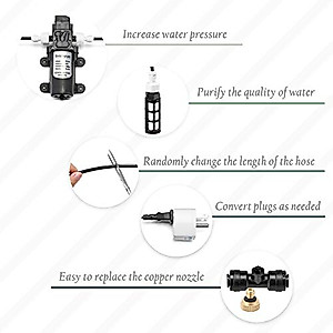 CozyCabin Outdoor Misting Cooling System with Pump - 40ft (12m) Misting Line with Filter + 6 Brass Mist Nozzles (3/4") for Patio Garden Greenhouse Watering Distribution System (12m (40ft))