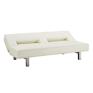 Astrid Futon Sofa Bed Faux Leather Futon Couch Modern Convertible Folding Sofa/Bed Couch with Chrome Legs Reclining Mini Coach Leather Futons Small Couch for Bedroom Living Rooms, Office - Cream