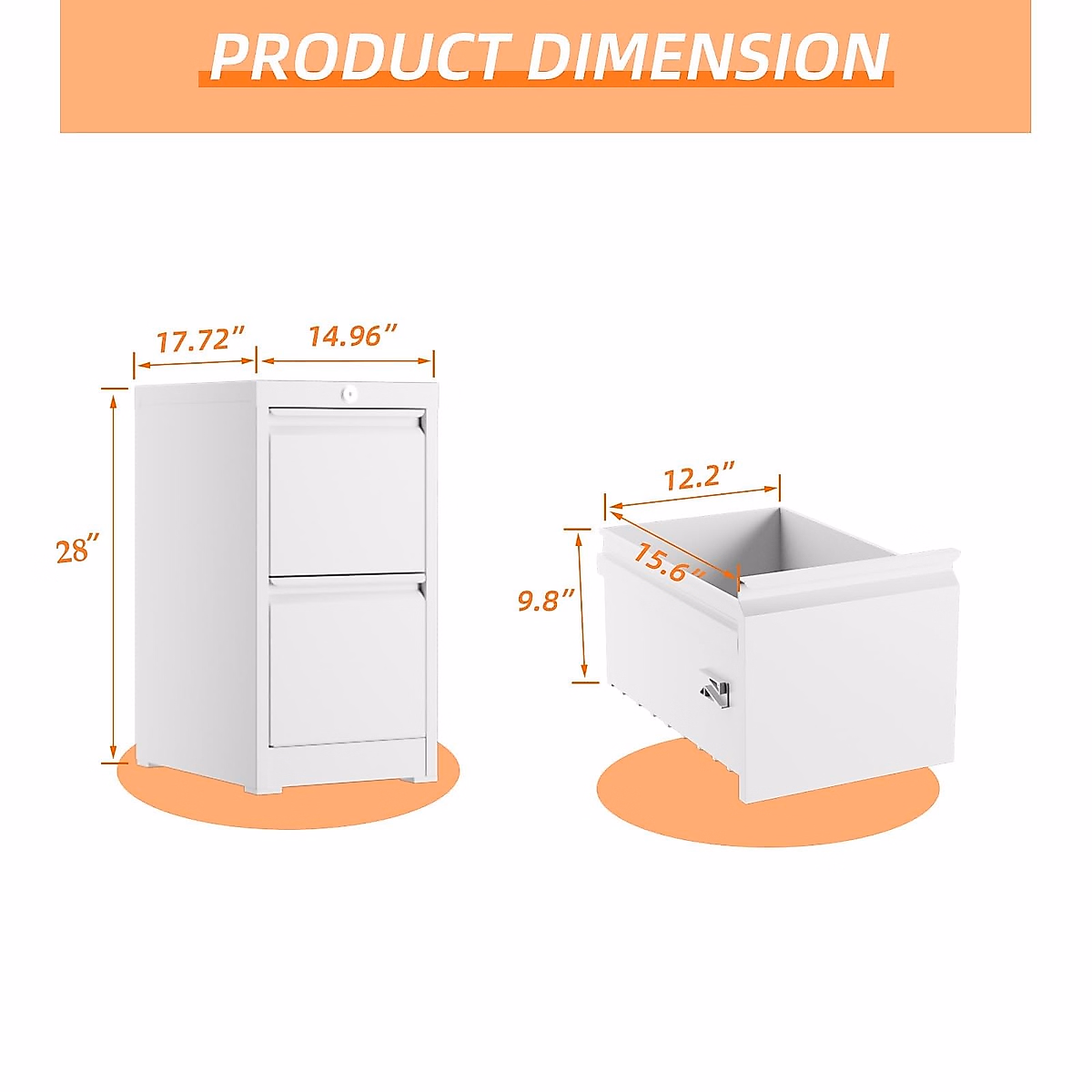 Aobabo 2 Drawer Vertical File Cabinet,Metal Office Files Storage Cabinet with Lock,Filing Cabinets for A4 Letter/Legal Size,14.96" W x 17.72" D x 28.3" H,White,Assembly Required………