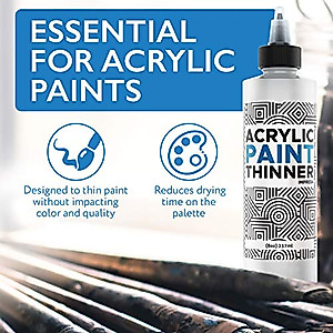 8oz Acrylic Paint Thinner for Slow Drying Acrylic Paints, Made in USA, Acrylic Paint & Slow Drying Mediums Paint Mixes, Thins Paints Without Losing Slow Drying Qualities