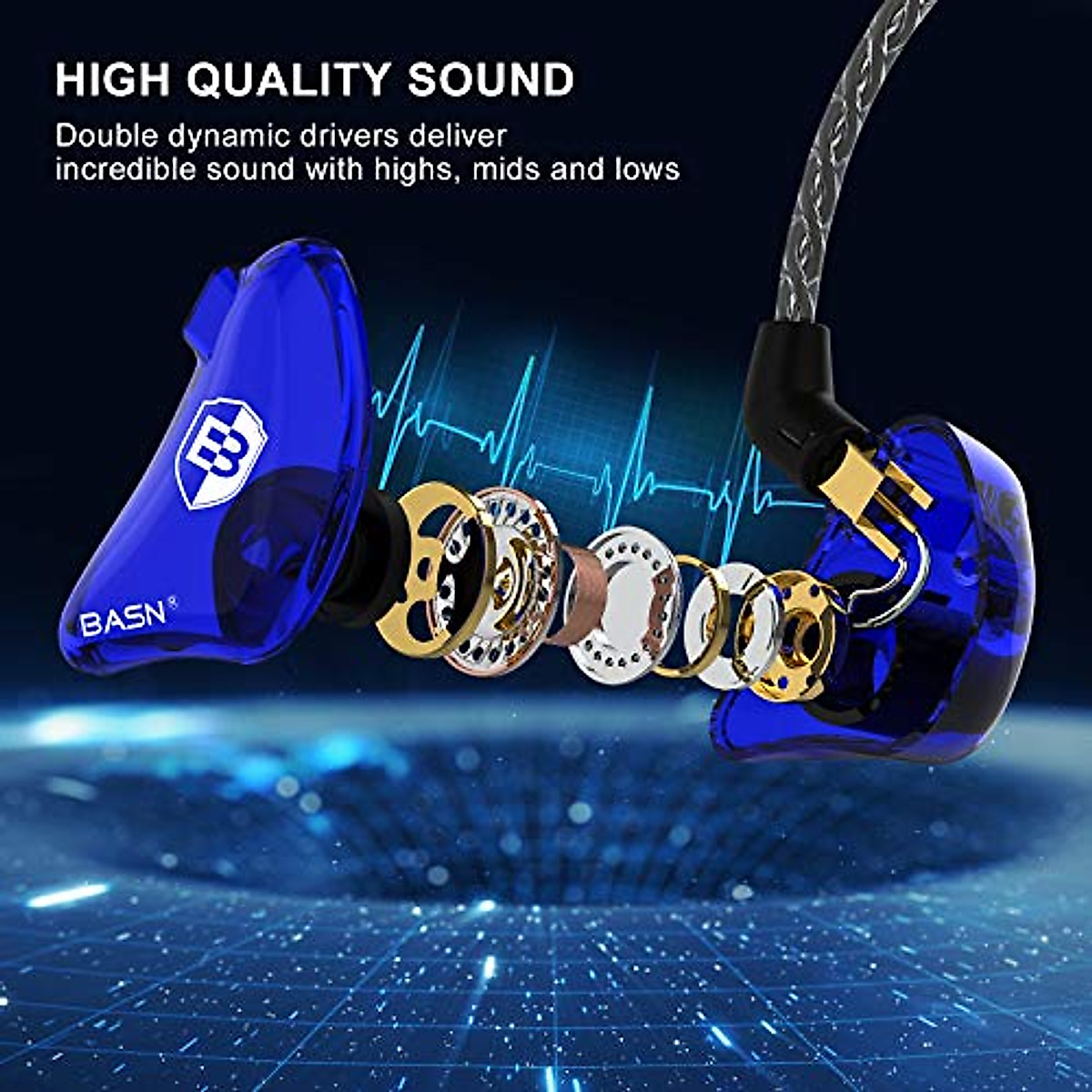 BASN Bsinger BC100 in Ear Monitor Headphones Universal Fit Noise Isolating IEM Earphones for Musicians Singers Studio Audiophiles (Blue)