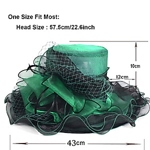 Ruphedy Women Derby Church Dress Fascinator Wide Brim Tea Party Wedding Hats S042b (S042b-Green)