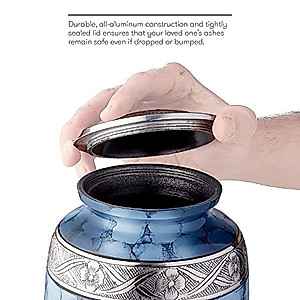 Fedmax Urns for Ashes Adult Male or Female - Funeral and Memorial Cremation Urns for Human Ashes up to 200 lbs with Velvet Bag, Blue