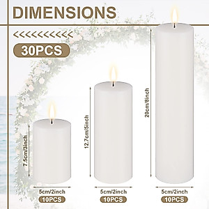 Set of 30 White Unscented Pillar Candles 2 x 3, 2 x 5, 2 x 8 Inch Large Tall Pillar Candles Bulk Rustic Emergency White Big Cotton Wick Wax Candle for Wedding Home Restaurants Spa Church Decorations