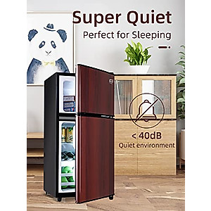 KRIB BLING 3.5 Cu.ft Retro Mini Fridge with Freezer - Compact Refrigerator for Home, Office, Dorm, or RV with Adjustable Mechanical Thermostat and 2-Door Design, Wood