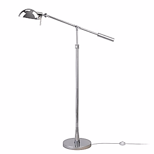 Henn&Hart Height Adjustable/Tilting Floor Lamp with Metal Shade in Polished Nickel, for Home, Living Room, Bedroom, Entertainment Room, Office, Kitchen, Dining