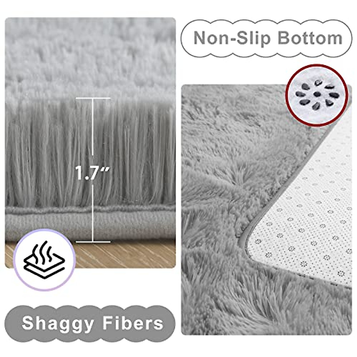 Ompaa Soft Fluffy Area Rug for Living Room Bedroom, 4x6 Grey Plush Shag Rugs, Fuzzy Shaggy Accent Carpets for Kids Girls Rooms, Modern Apartment Nursery Dorm Indoor Furry Decor