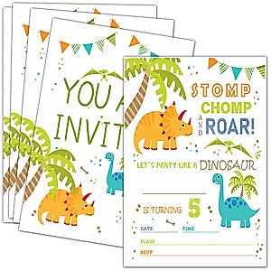 ukebobo 5th Birthday Party Invitations with Envelopes – Dinosaur Birthday Party Invitations, Dinosaur Party Decorations– 20 Cards With Envelopes（sjl-05）