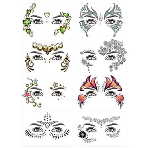 8 Pack Face Temporary Tattoo Waterproof Makeup Tattoo Stickers on Face Eye Forehead Body for Halloween Christmas Stage Masquerade Party