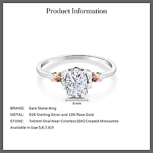 Gem Stone King 925 Silver and 10K Rose Gold Oval Gemstone Birthstone Engagement Ring | Oval 7X5MM | Wedding Engagement Anniversary Solitaire Promise Ring For Women