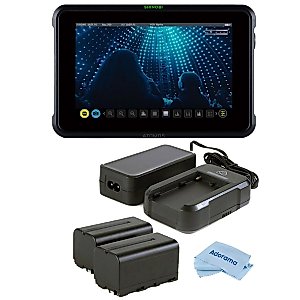 Atomos Shinobi 7" Full HD IPS Touchscreen HDR Photo and Video Monitor, Supports 4K HDMI Input with Atomos Power Kit 2x 5200mAh Battery, Cloth