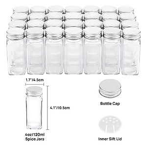 Vtopmart 4-Tier Spice Rack Organizer with 28 Empty Glass Jars and 432 Labels, Rust Resistant Metal, Black, Countertop, Cabinet, Kitchen and Pantry