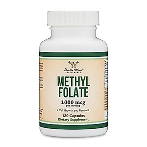 Methylfolate 1,000mcg, 120 Capsules (Third Party Tested Methyl Folate Supplement) Methylated Folate is a More Active Form of Folate Than Folic Acid (Non-GMO, Vegan Safe) by Double Wood