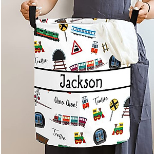 CustomLife Train Kids Customized Dirty Clothes Laundry Basket with Knitting Handle Dirty Clother Bag 19.69 inches (H) x 14.17 inches (W)