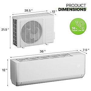 Magshion 12000 BTU Mini Split AC/Heating System with 1 Ton Pre-Charged Heat Pump, 22 SEER2 115V Wifi Enabled Wall Mounted Inverter AC - Cools Rooms up to 550 Sq. Ft, Installation Kits Included
