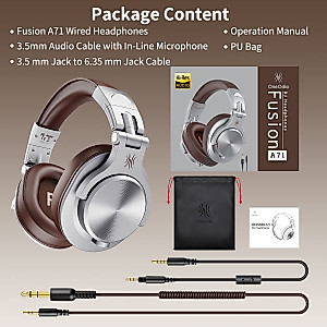OneOdio A71 Hi-Res Studio Recording Headphones - Wired Over Ear Headphones with SharePort, Monitoring & Mixing Foldable Headphones with Stereo Sound (Silver)