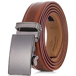 Marino Avenue Ratchet Belts for Men - Adjustable Mens Belts Leather with Automatic Buckle - Enclosed in an Elegant Gift Box - Radiant Ore - Burnt Umber - Adjustable from 28" to 44" Waist
