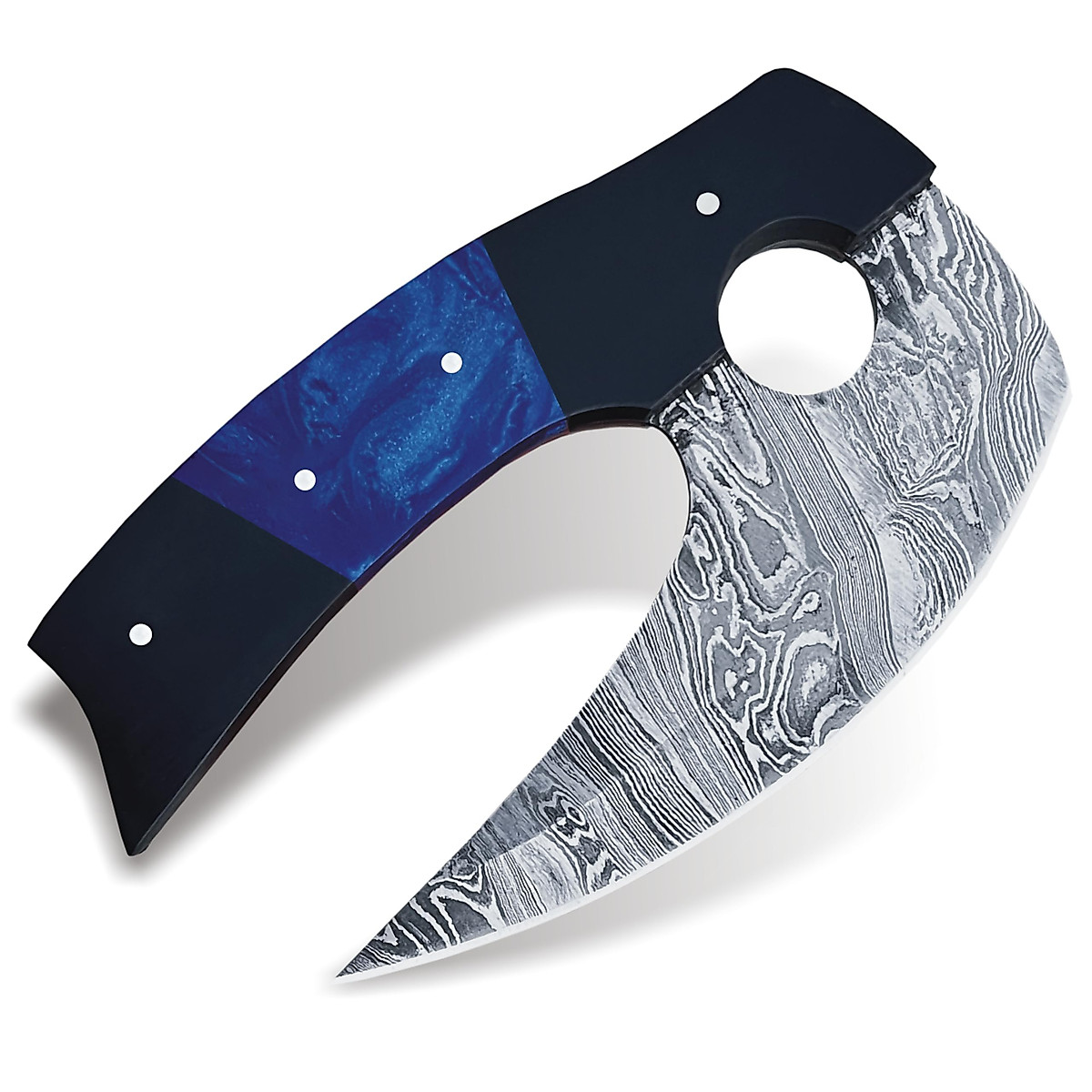 Damascus Steel Alaskan Ulu Knife With Sheath, 5.8" Perfect Pizza Cutter Rocker Knife, Mezzaluna Chopper Knife for Kitchen, Authentic Inuit Eskimo Design, Non-Slip Handle