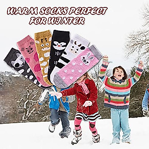 Color City Kids Non Slip Fuzzy Socks Toddlers Boys Girls with Grips Anti-Slip Cozy Fluffy Winter Warm Slipper Socks (6 Pairs Animal D, 4-7 Years)