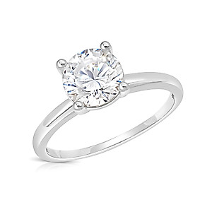 MAX + STONE 2 Carat Round Cubic Zirconia Solitaire Engagement Ring for Women | 14k Gold Engagement Ring | Simulated Diamond Ring | White Gold CZ Engagement Ring Size 6