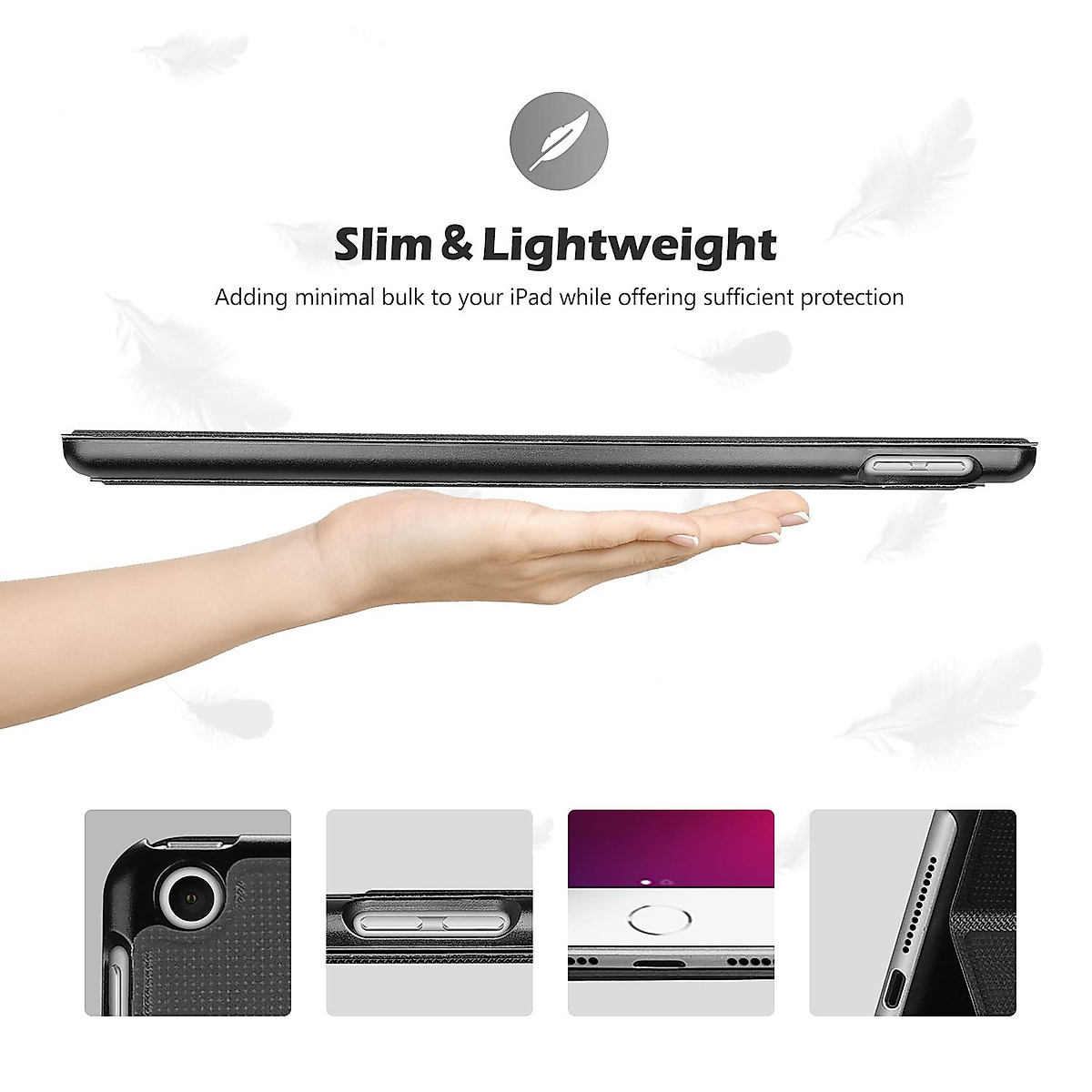 ProCase Smart Case for iPad 10.2 (2021 9th Gen/2020 8th Gen/ 2019 7th Gen) Folio Case with Tempered Glass Screen Protector, Slim Stand Protective Case for 10.2" iPad 9/8/7th Generation -Black