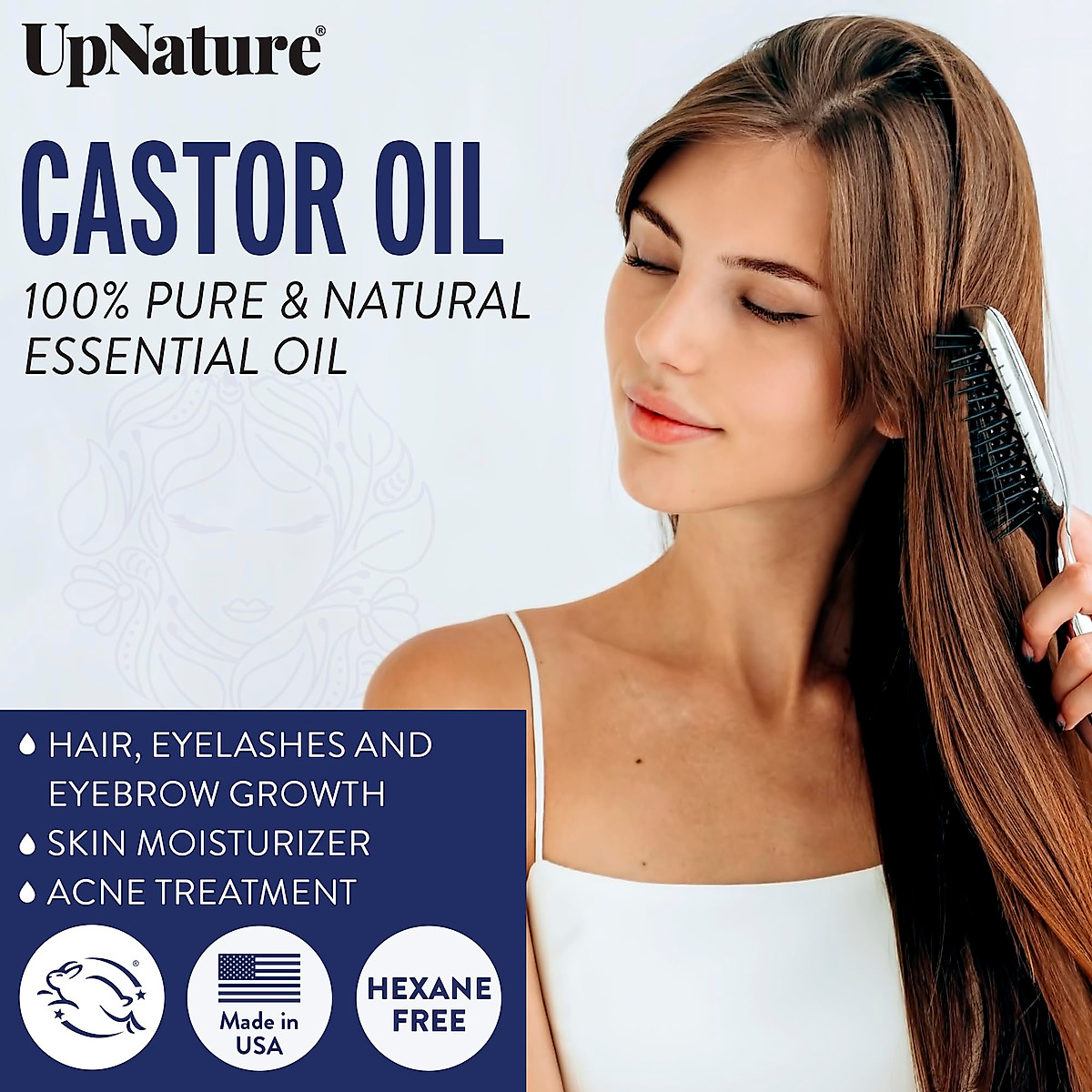 UpNature Castor Oil 4oz- 100% Pure for Hair, Eyelashes & Eyebrows- Cold Pressed, Hexane Free, Made in USA- Stimulate Hair Growth Moisturize Skin/ Scalp-12pc Treatment Kit w Spoolies Dropper