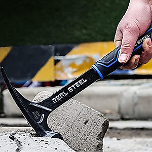 Real Steel Ultra Rock Pick Hammer 20 oz One Piece Steel Chipping Brick Masonry Hammer with Rubber Grip for Geological Study and Rock Hounding 0523