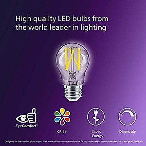 Philips LED Flicker-Free A15 Ultra Definition Light Bulb, Dimmable Warm Glow Effect, 750 Lumen, 2700-2200K, EyeComfort Technology, 6.6W=60W, E26 Base, Title 20 Certified, 2-Pack