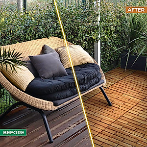 HOUSE84VN Solid Acacia Wood Interlocking Deck Tiles (Pack of 6, 24" x 12"), Indoor/Outdoor Deck Flooring, Waterproof All Weather (24X12, Natural Color)