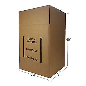 Amazon Basics Wardrobe Clothing Moving Boxes with Bar - 24" x 24" x 40", 3-Pack, Brown