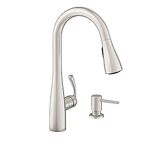 Moen 87014SRS Essie Pull-Down Sprayer Kitchen Faucet in Spot Resist Stainless with Soap Dispenser, Spot Resist Stainless