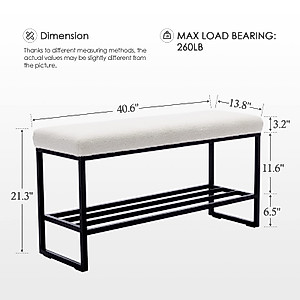 Zesthouse Boucle Shoe Bench Entryway with Storage, Upholstered Bench for Bedroom End of Bed, Metal Shoe Rack for Closet Hallway Doorway Living Room Mudroom, White