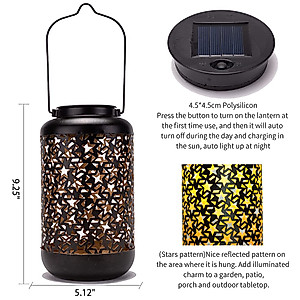 CASLONEE Outdoor Solar Lanterns Hanging Garden Lights Porch Decoration Warm White Lantern Hollow Out LED Lights Solar Powered Tabletop Lamp (1 Pack)