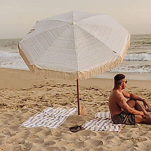 BEACH STATE Summerland 6.5 Feet Beach Umbrella with Fringe - Outdoor Umbrella - UV50+ Sun Protection (Laguna)