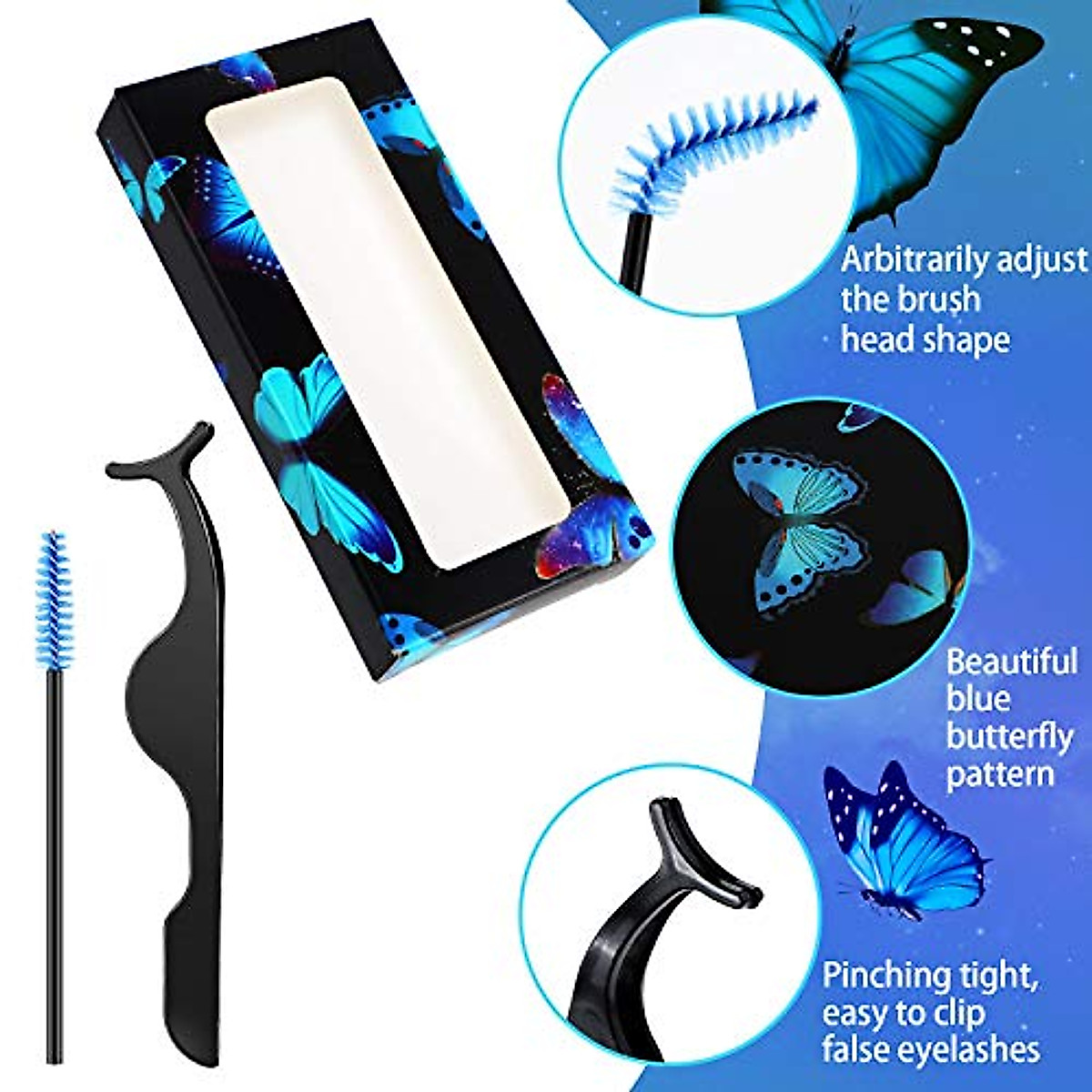 160 Pieces False Eyelash Kit, Include 30 Empty False Eyelash Storage Box, 30 Eyelash Tweezers Applicator Tool,100 Eyelash Brush Mascara Wands (Black Butterfly)