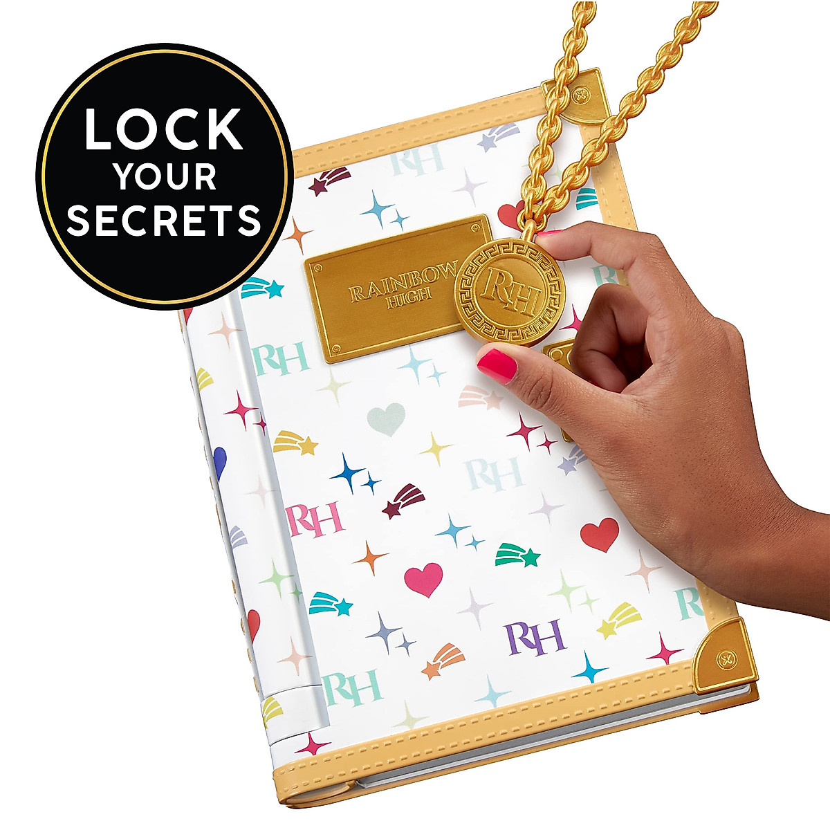 Rainbow High Secret Journal- Fashion Journal with Lock, Activity Book, Pen, and Necklace Charm to Unlock Your Creative Ideas, Kids 6-12 Years,Multicolor