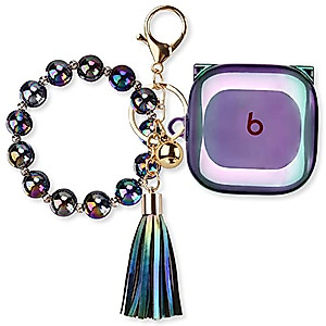 AIRSPO Clear Lasher Hard PC Protective Cover for Apple Beats Fit Pro 2021 Shockproof, Earbuds Case with Bling Bead Bracelet Keychain (Glittery Purple)