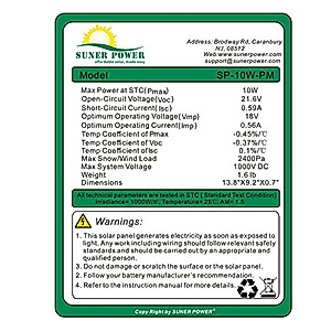 SUNER POWER 10 Watt Solar Panel Powered Charger Kit + + Tubular Mount Bracket for Automatic Gate Opener, Electrical Fence, etc